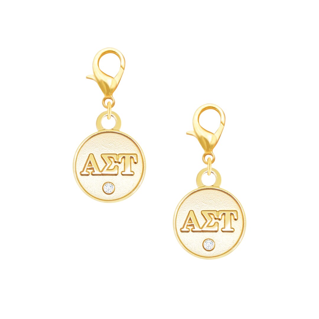 Gold Alpha Sigma Tau Charms With Swarovski Crystal Set of 2 Sorority ...