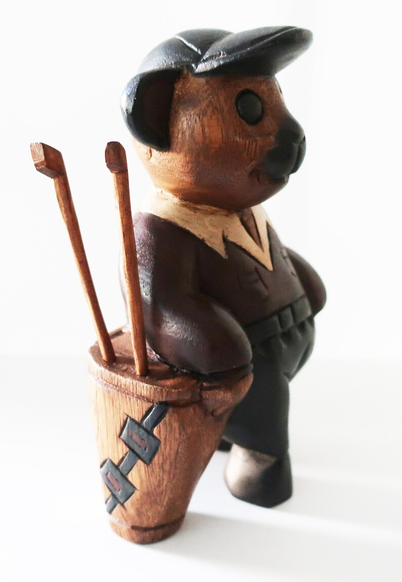 Golf Themed 'teddy the Caddy ' Hand-carved Wooden Statue | Golfing Bear ...