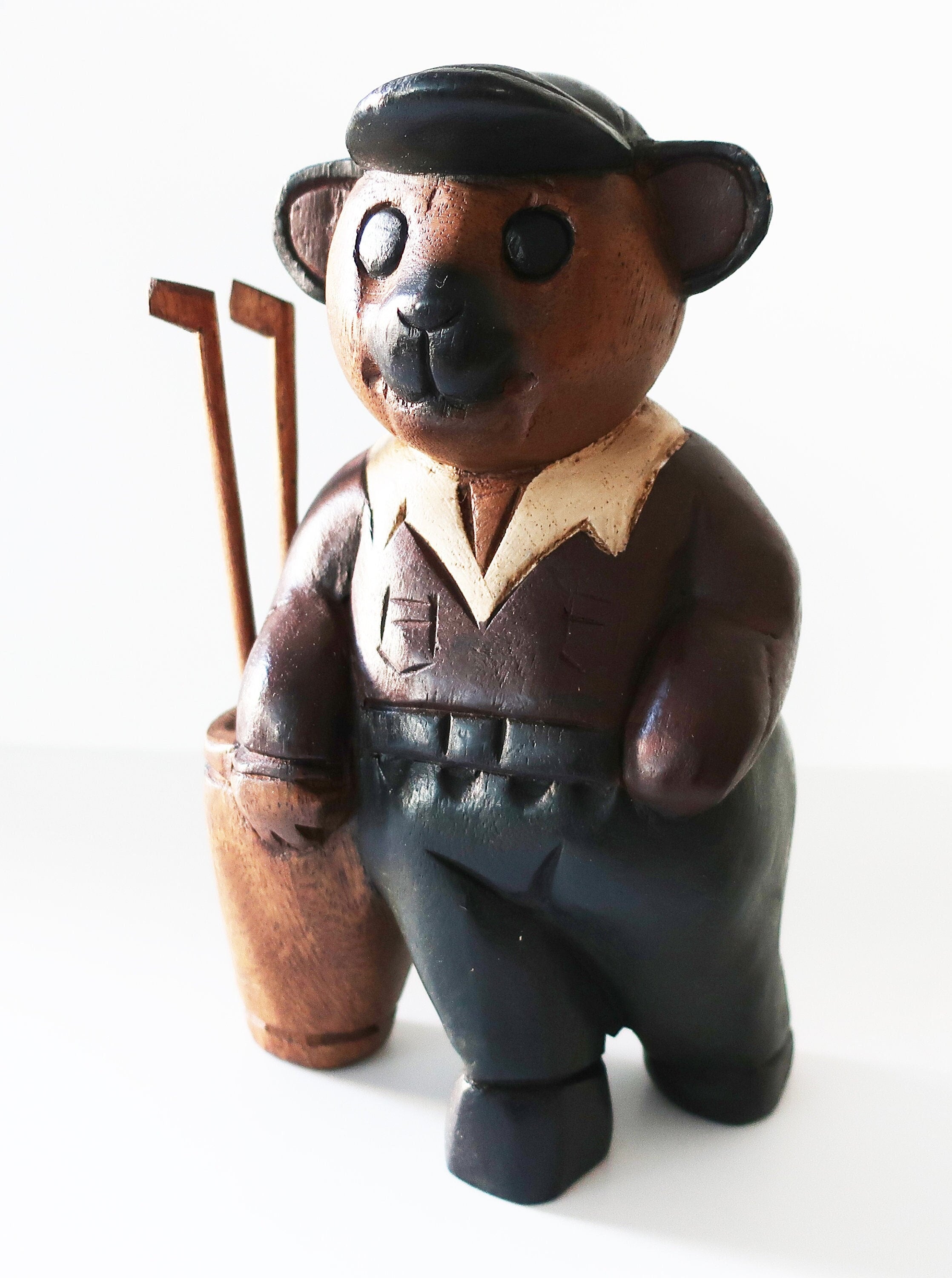 Golf Themed 'teddy the Caddy ' Hand-carved Wooden Statue | Golfing Bear ...