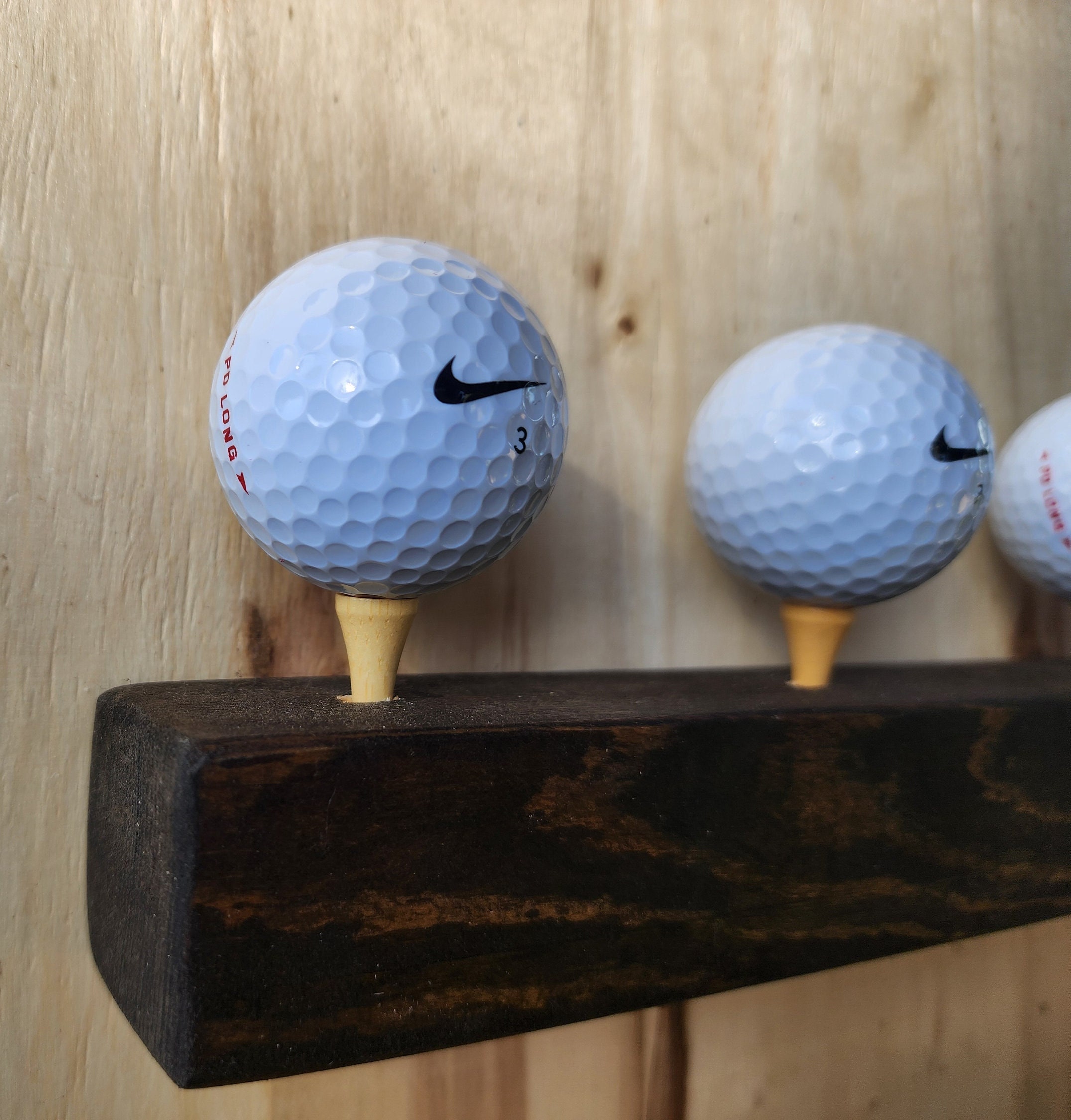 Flush Wall Mount Wood Golf Ball Tee Display Holder - 7 Golf Balls - Etsy