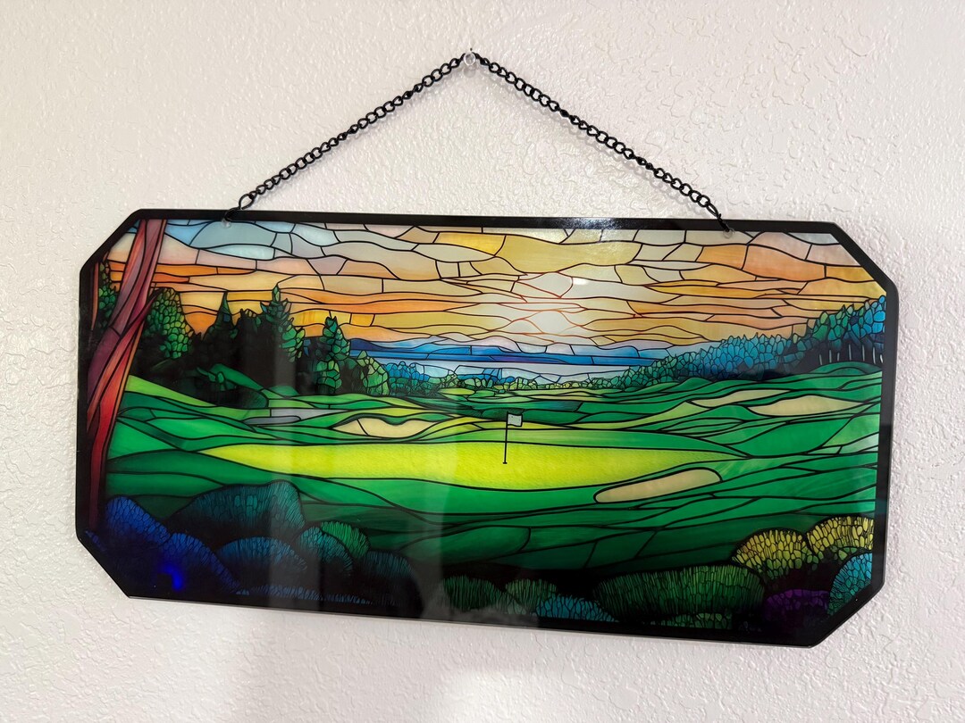 Golf Course Hanging Stained Glass Art Piece - Etsy