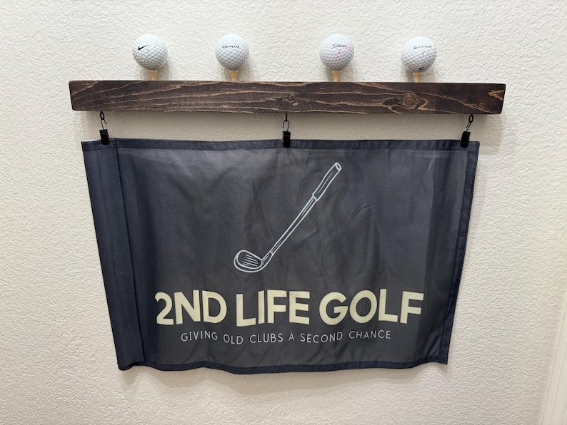 Hanging Stained Wood Golf Flag & Ball Display Holder - Flush Wall Mount ...