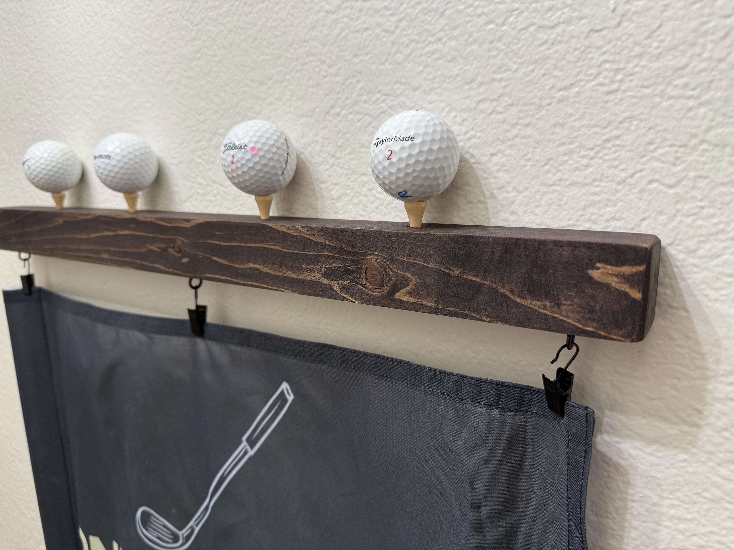Hanging Stained Wood Golf Flag & Ball Display Holder - Flush Wall Mount ...