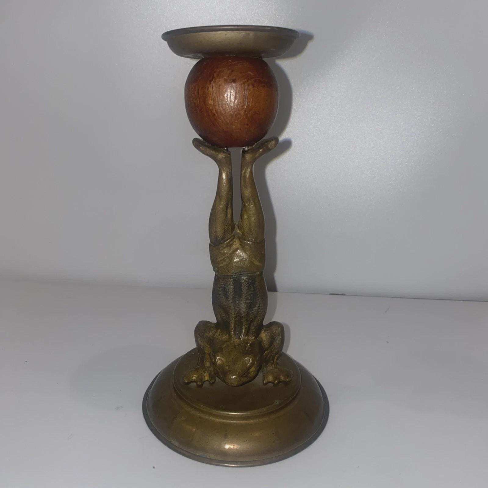 Vtg Arthur Court Brass Lizard Frog Acrobat Balancing Ball 7" Candle ...