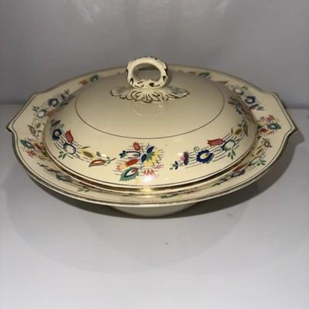 1930's Myott England Tulip Floral Porcelain Soup Tureen Bowl Lid, 6 ...