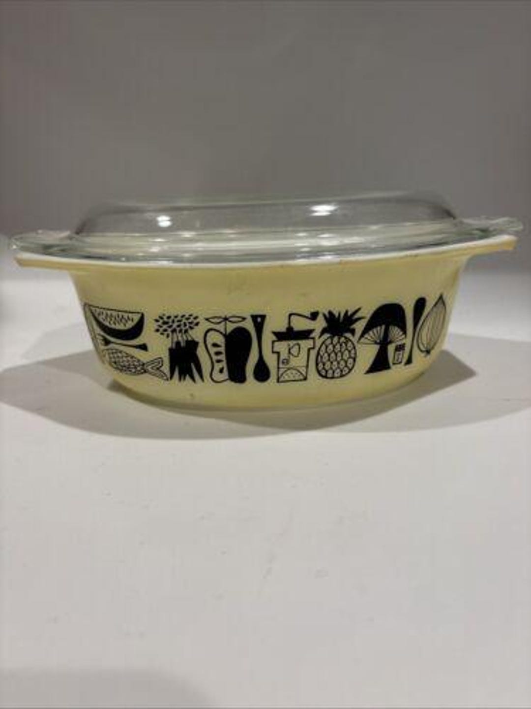 1958 Promo Pyrex 043 Yellow & Black Mod Kitchen 1.5 Quart Oval ...