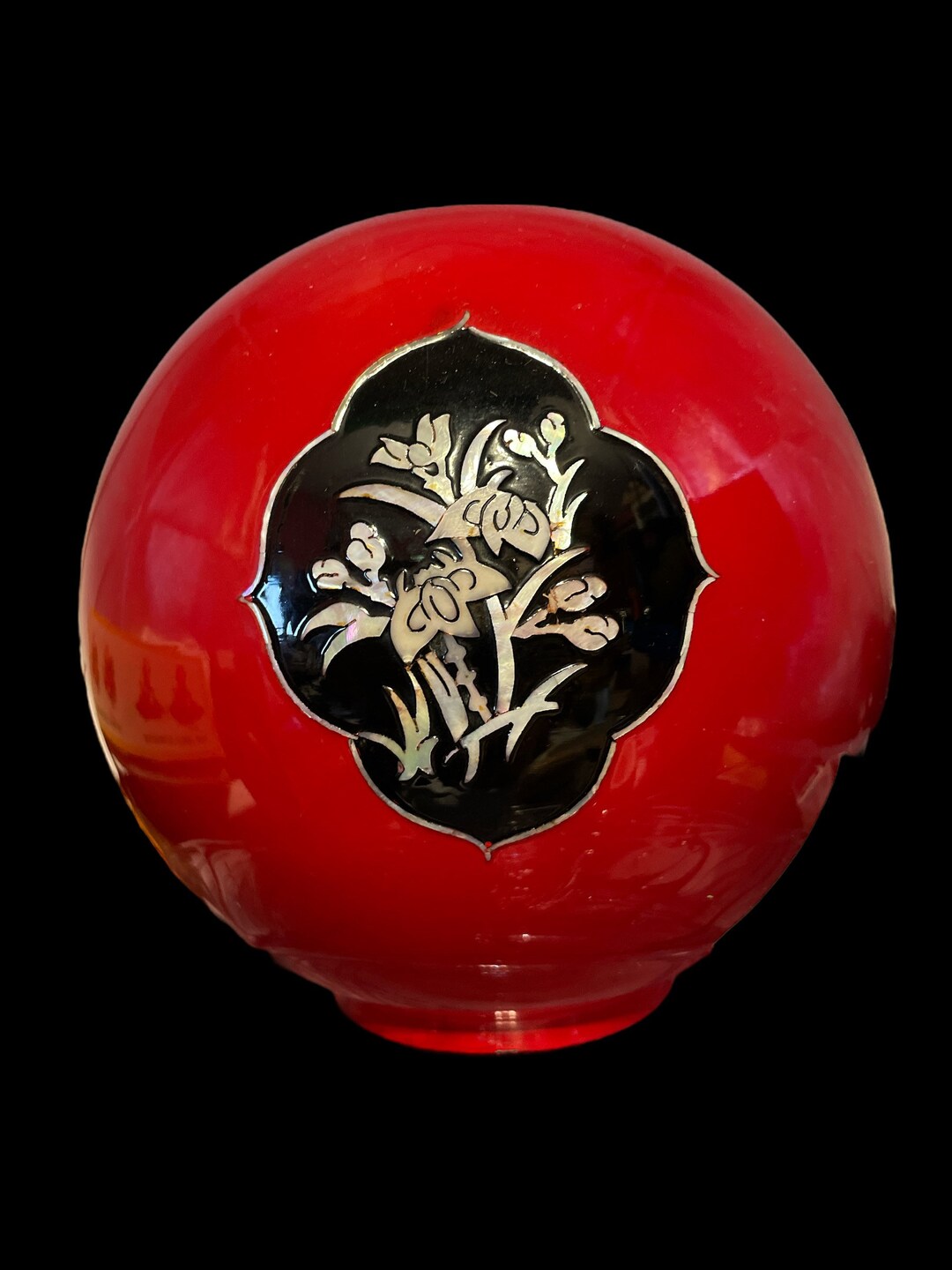 Asian Red Lacquer Ball Vase Mother of Pearl Inlay Designs - Etsy