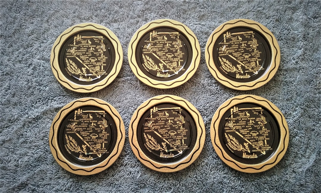 Nevada Souvenir Round Metal Coasters Gold and Black State - Etsy UK