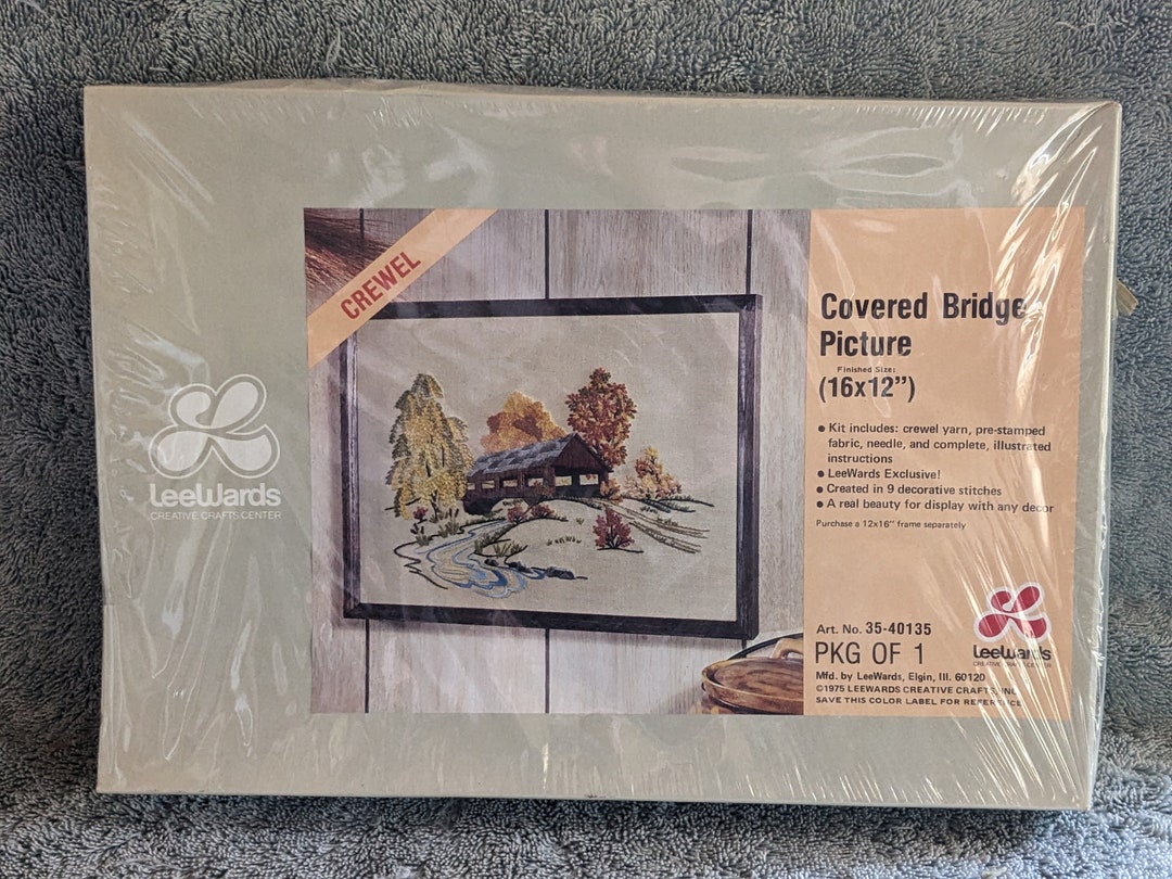 Lee Wards Crewel Picture Kit Vintage Unopened 1975 Covered Bridge Kit ...