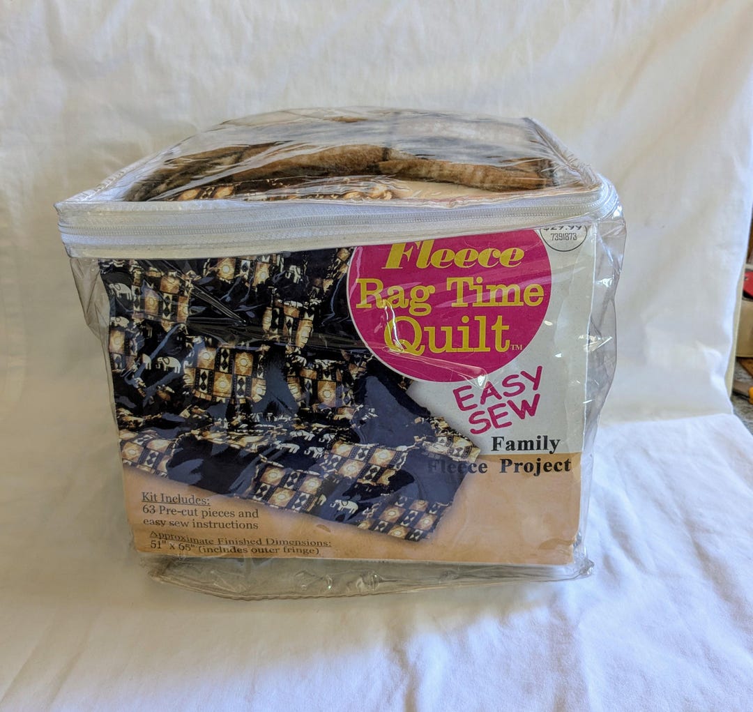 Joanns Fleece Rag Time Quilt Kit Elephants Black Brown Tan Easy Sew ...