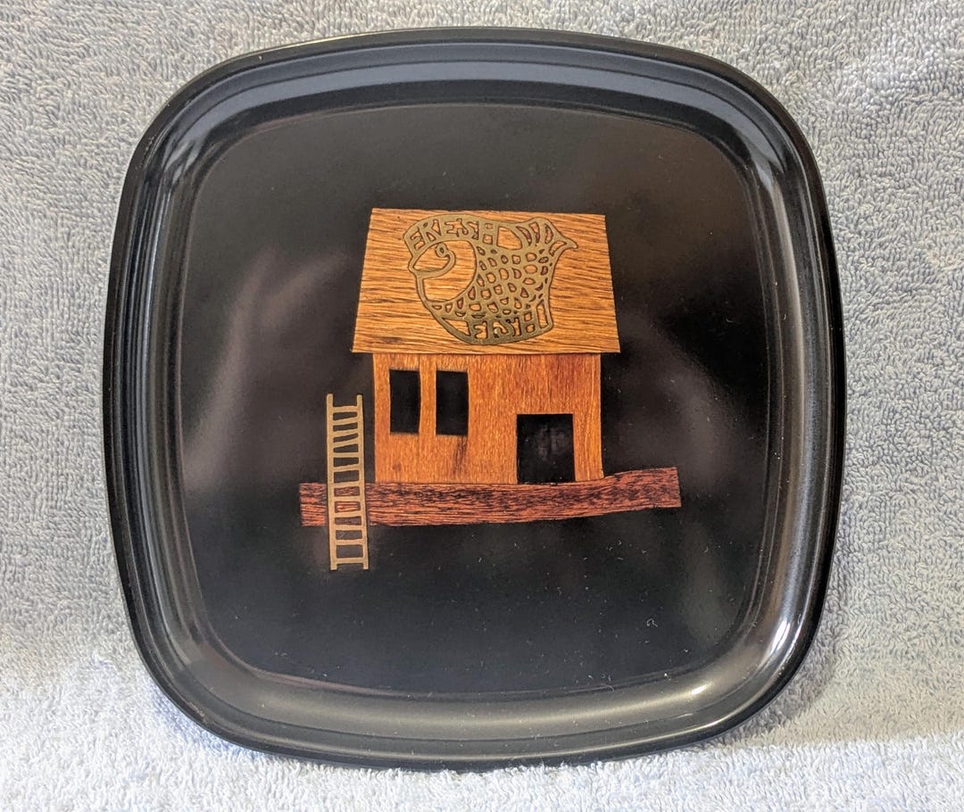 Vintage Couroc of Monterey Fish Market Square Plate Black Inlaid With ...