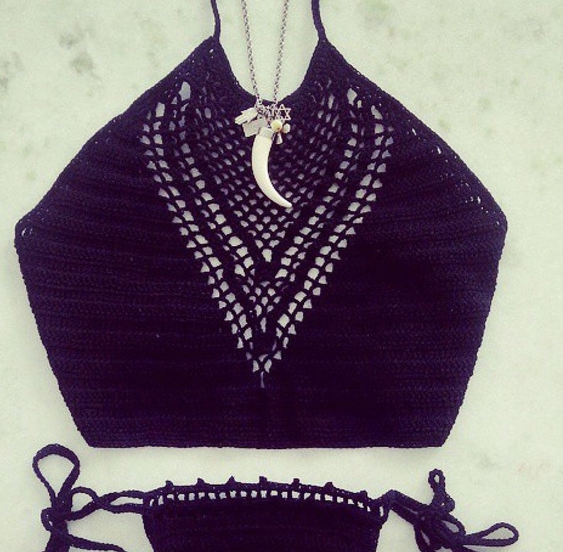 Black Crochet Lace Diamond Crop Top Sexy Boho Chic White Crop Etsy
