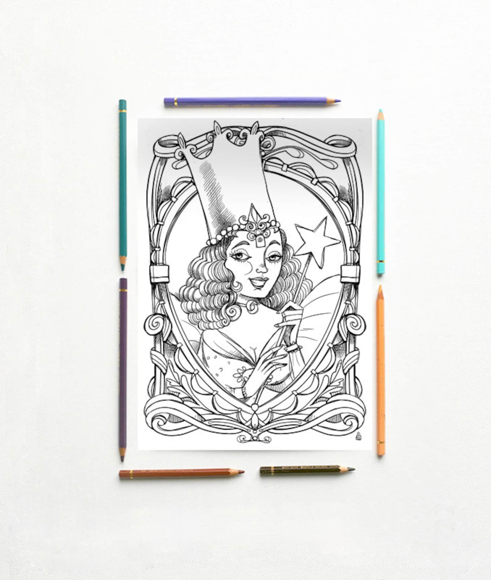 Oz Glinda Coloring Page PDF the Wonderful Wizard of Oz - Etsy