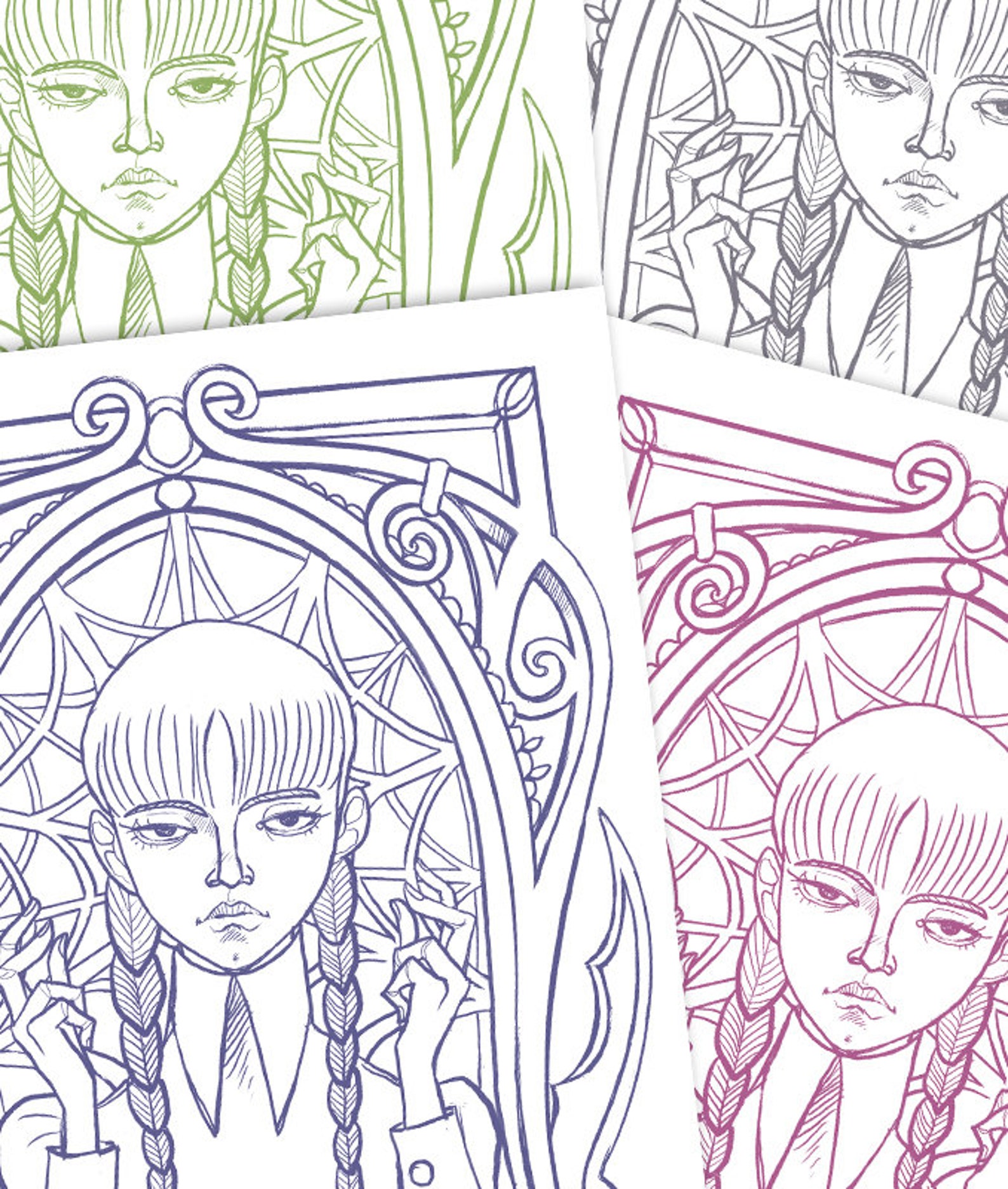 Coloring Page PDF -wednesday Addams Portrait- Tim Burton "wednesday ...
