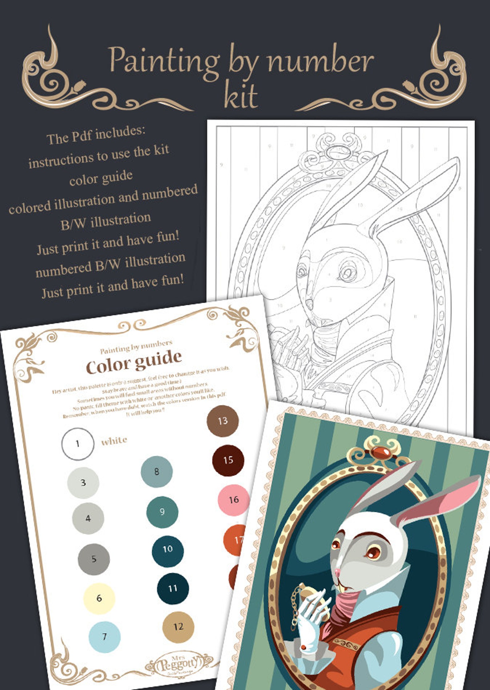 Paint by Numbers -the White Rabbit -instant Download, Illustration ...