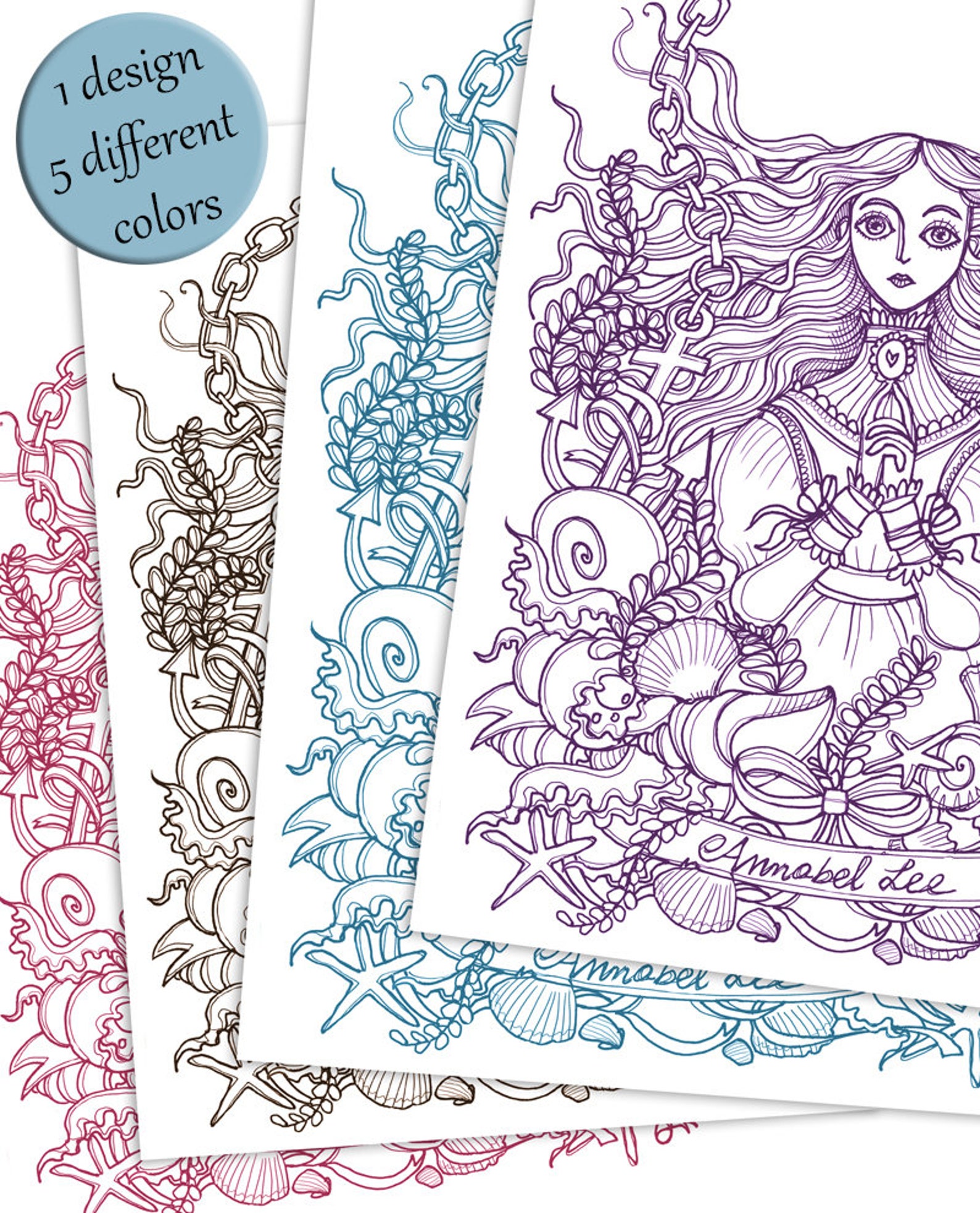 Coloring Page Annabel Lee Edgar Allan Poe Instant | Etsy