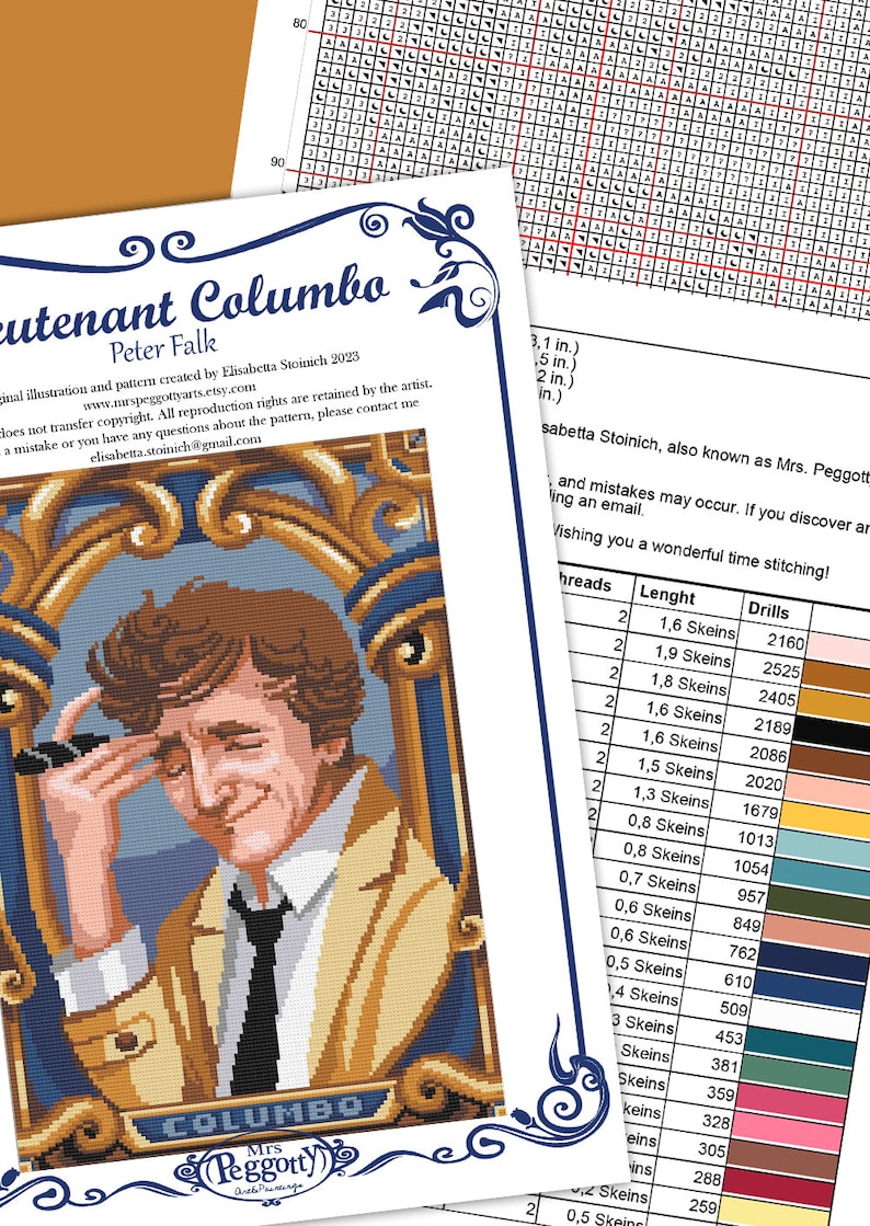 Counted Stitch Pattern - Lieutenant Columbo - Peter Falk Portrait - PDF ...