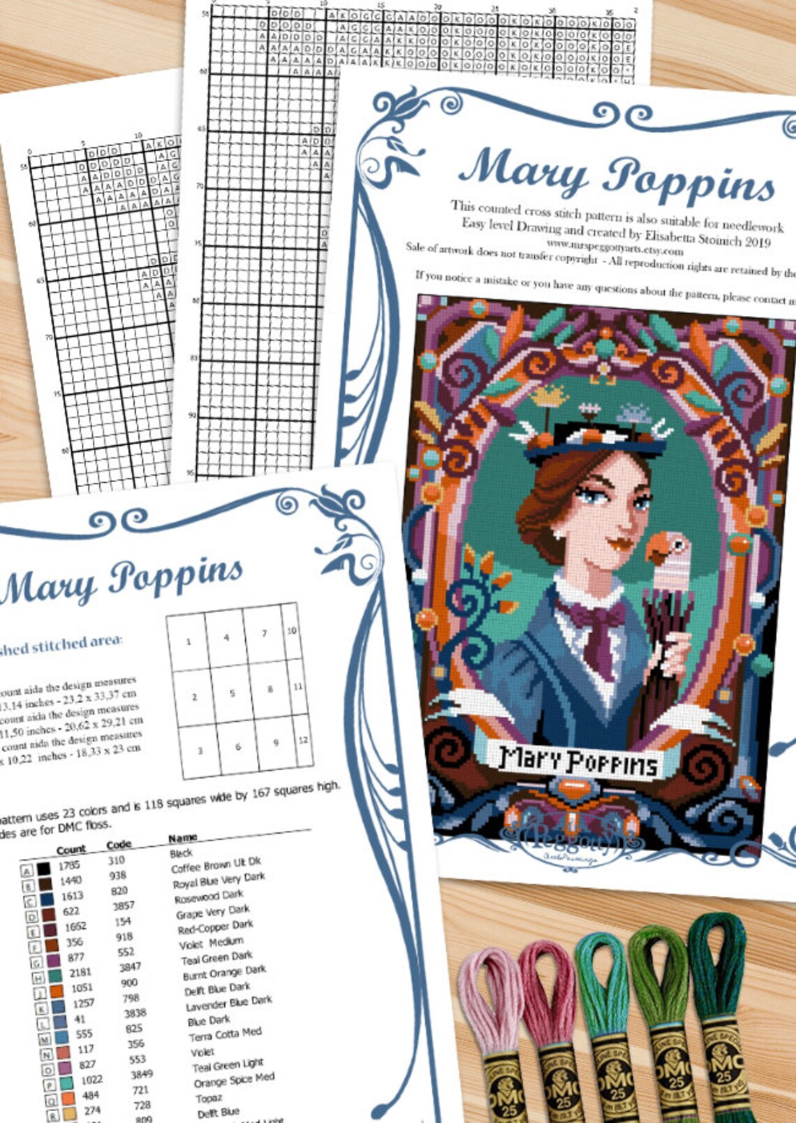 Cross Stitch Pattern Mary Poppins Portrait P.l.travers | Etsy Australia