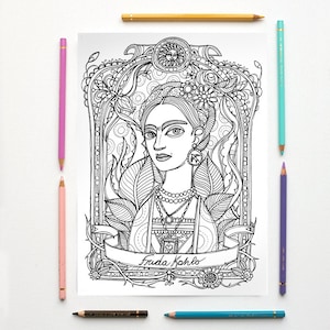 Coloring Page PDF frida Kahlo Portrait Instant Download Art Printable ...
