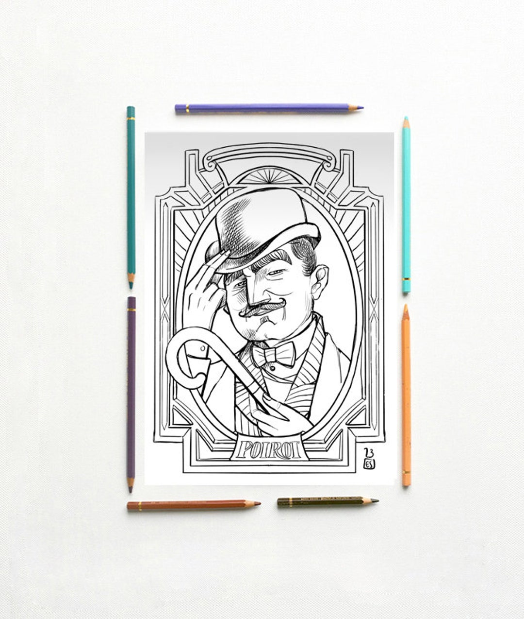 Coloring Page PDF - Agatha Christie - Hercule Poirot Portrait Coloring ...