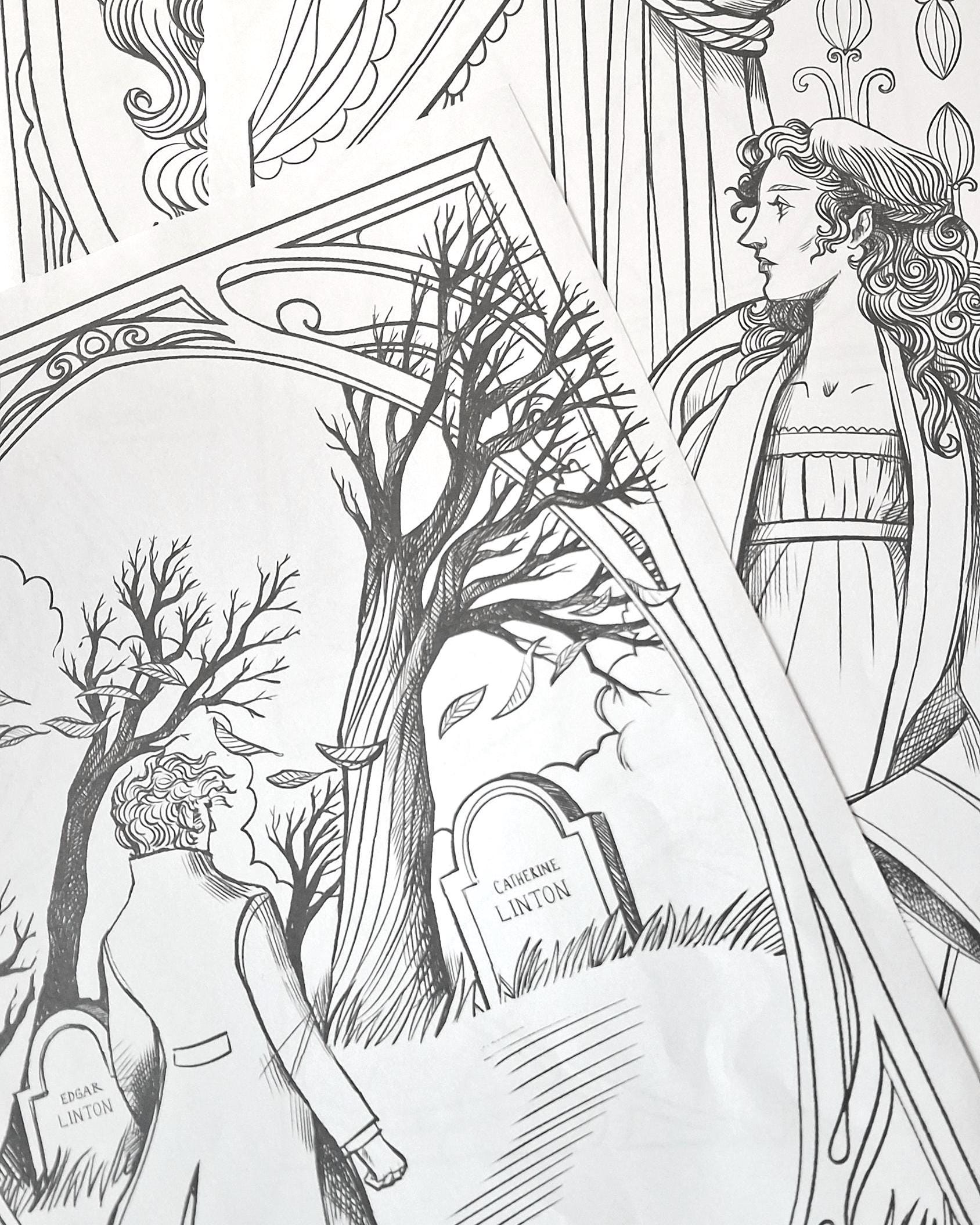 5 Coloring Pages - Wuthering Heights - Heathcliff and Catherine in Love ...