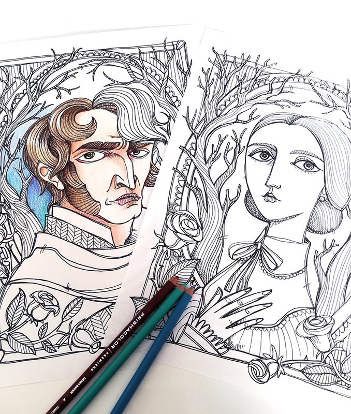 2 Coloring Pages PDF jane Eyre and Mr Rochester Jane Eyre | Etsy
