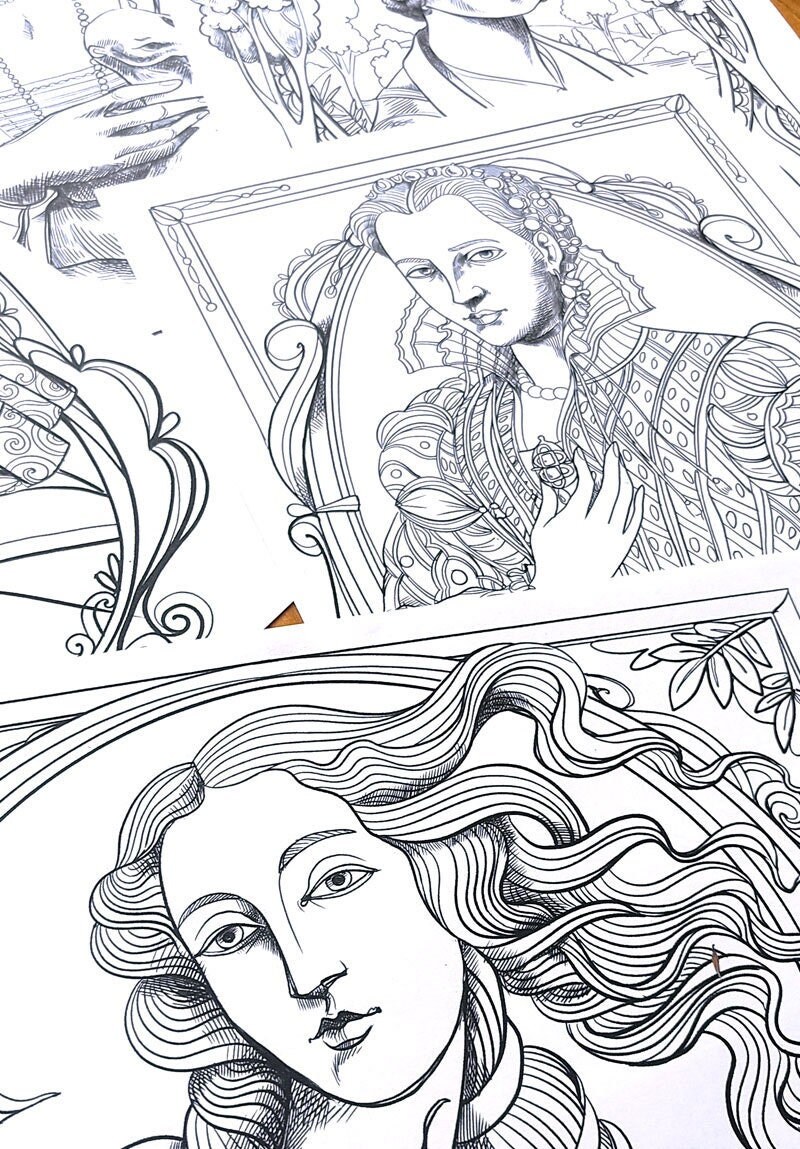 5 Coloring Pages - Leonardo Da Vinci Vermeer Bronzino and Botticelli by ...