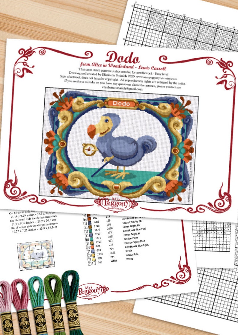 COUNTED STITCH Pattern dodo Alice in Wonderland Lewis - Etsy