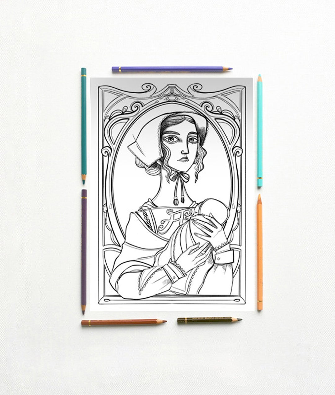 Coloring Page - Hester Prynne and Pearl - the Scarlet Letter ...