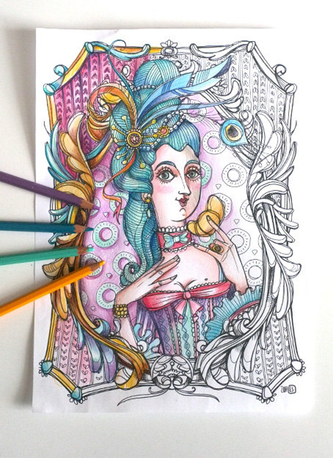 Coloring Page Marie Antoinette Portrait PDF Instant Download ...