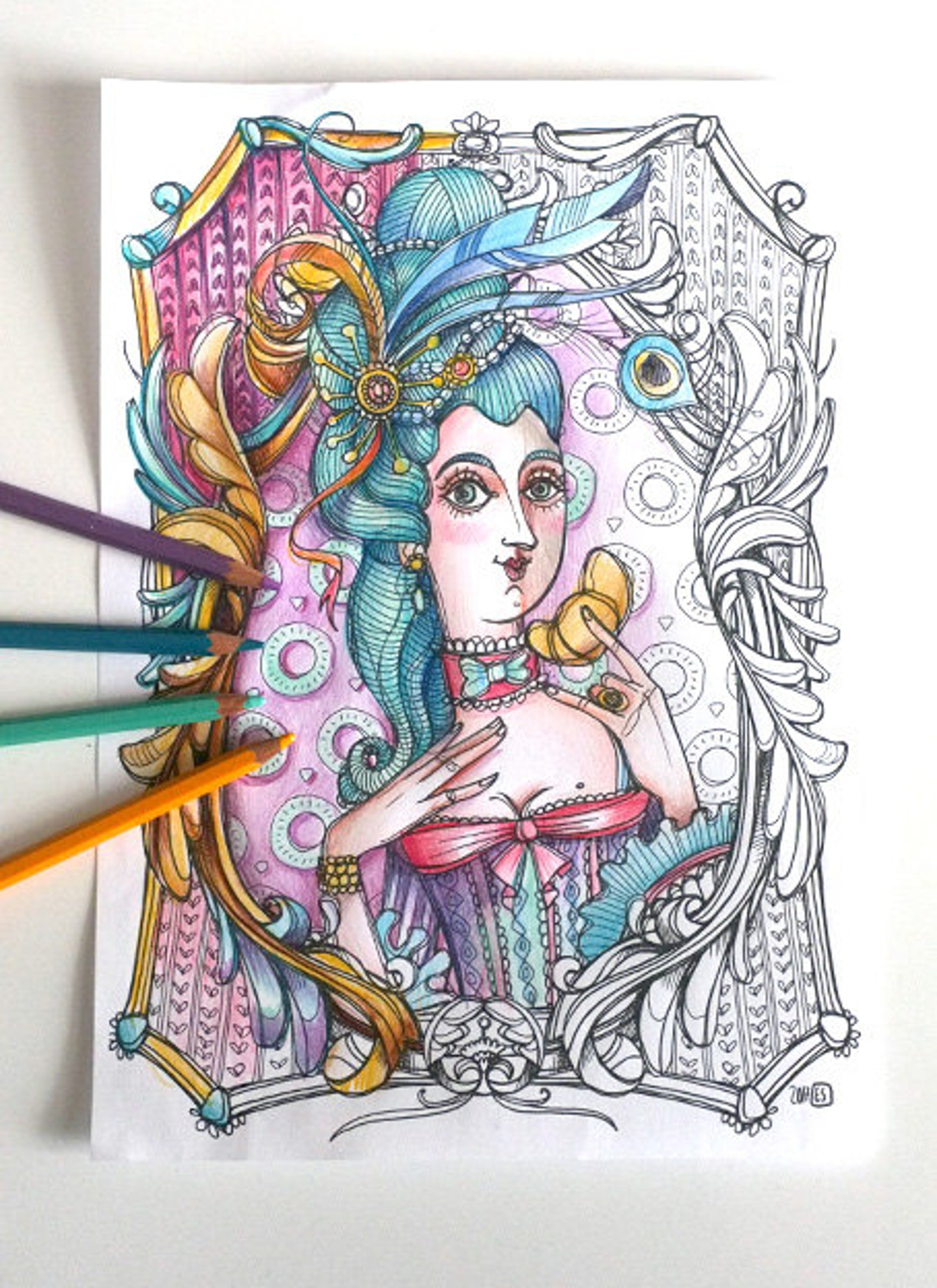 Coloring Page- Marie Antoinette Portrait -PDF Instant Download ...