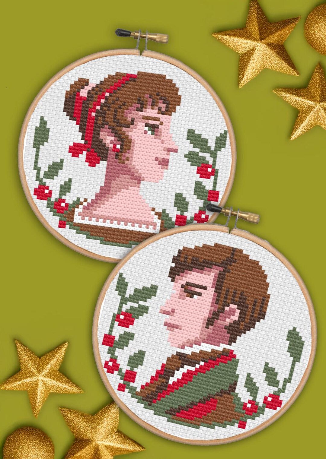 Cross Stitch Pattern - Mr Darcy and Lizzy Christmas Decorations - Jane ...