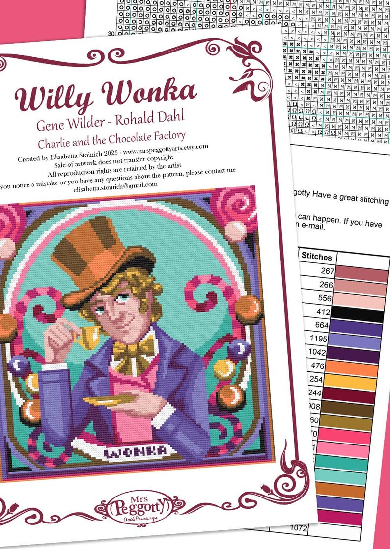 Cross Stitch Pattern PDF - Willy Wonka - Gene Wilder Portrait - Ready ...
