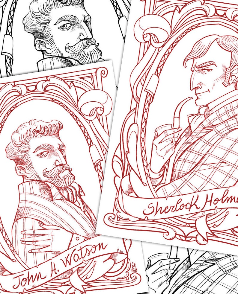 Coloring Page PDF -sherlock Holmes and John Watson Portraits, 2 ...