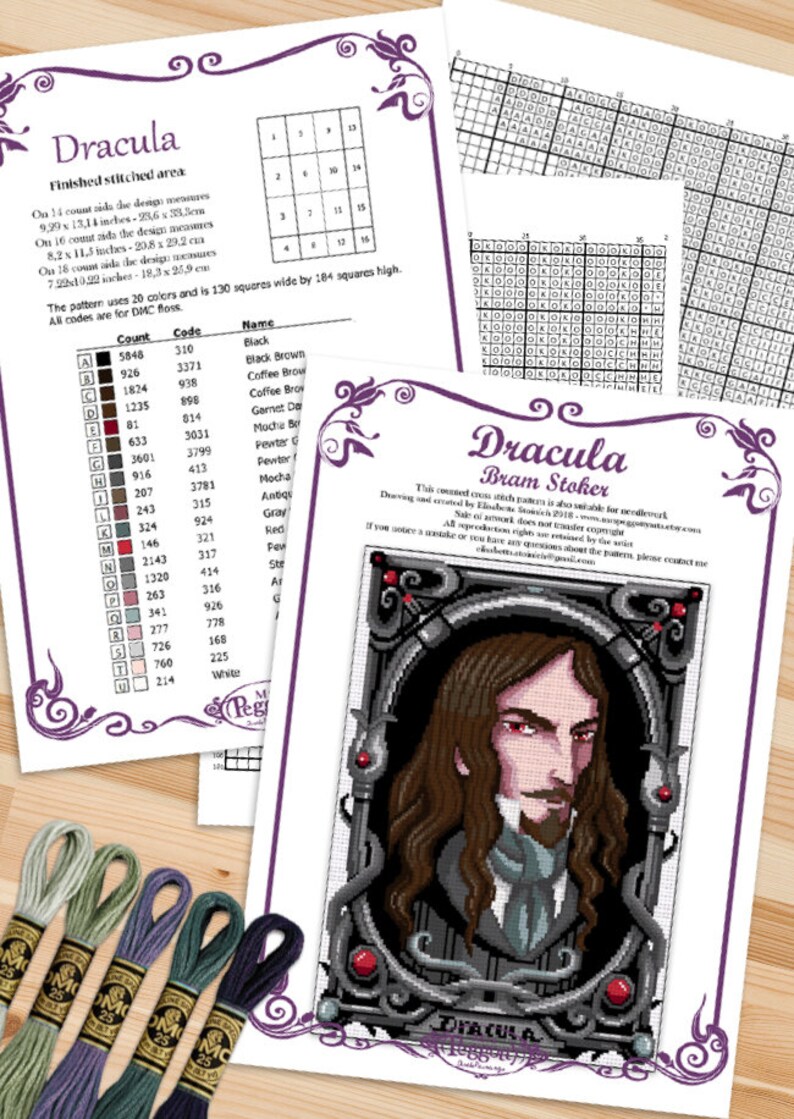 Dracula Cross Stitch Pattern Colors and Black and White PDF - Etsy