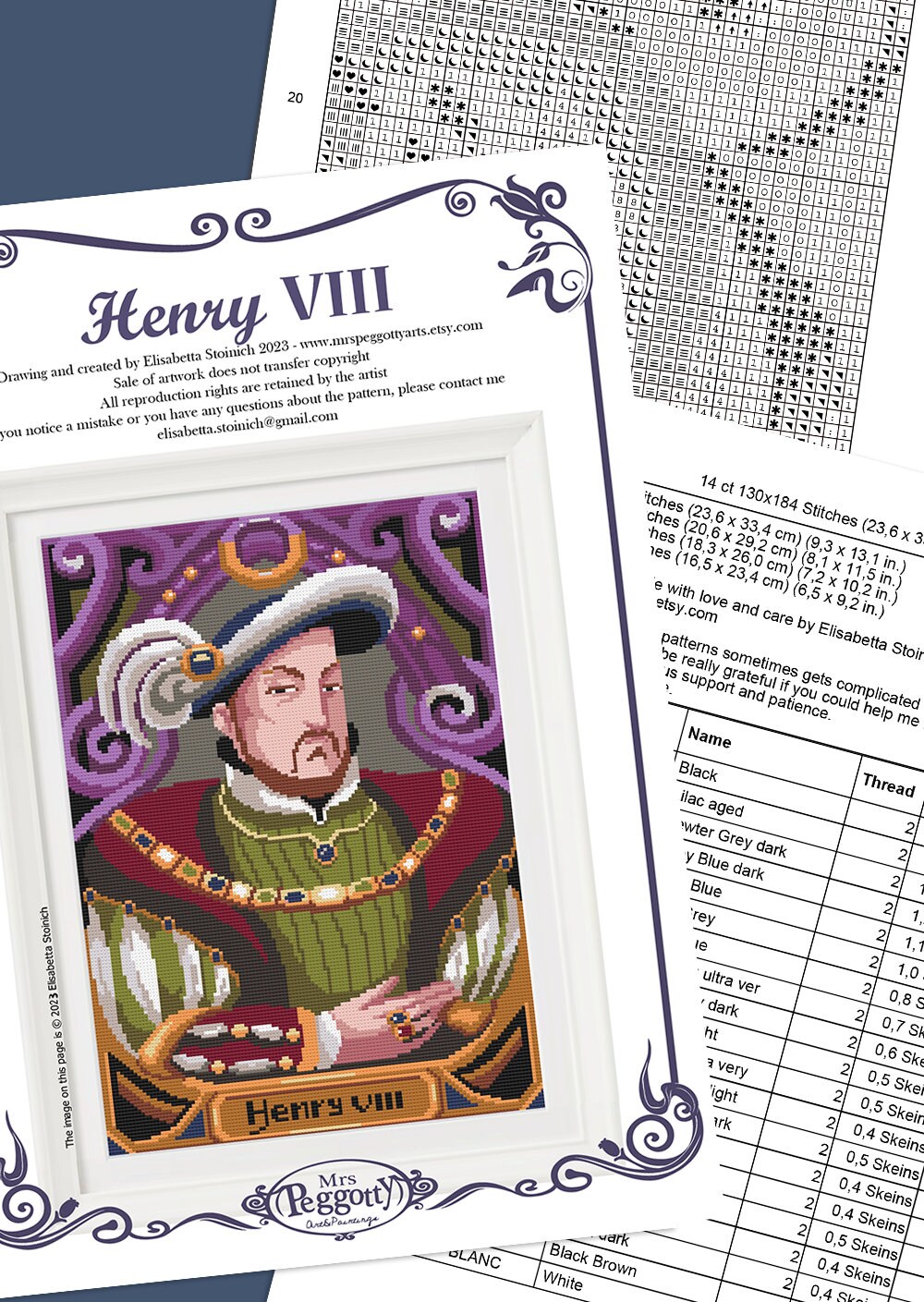 Cross Stitch Pattern PDF - King Henry VIII - Diamond Painting/ DMC ...