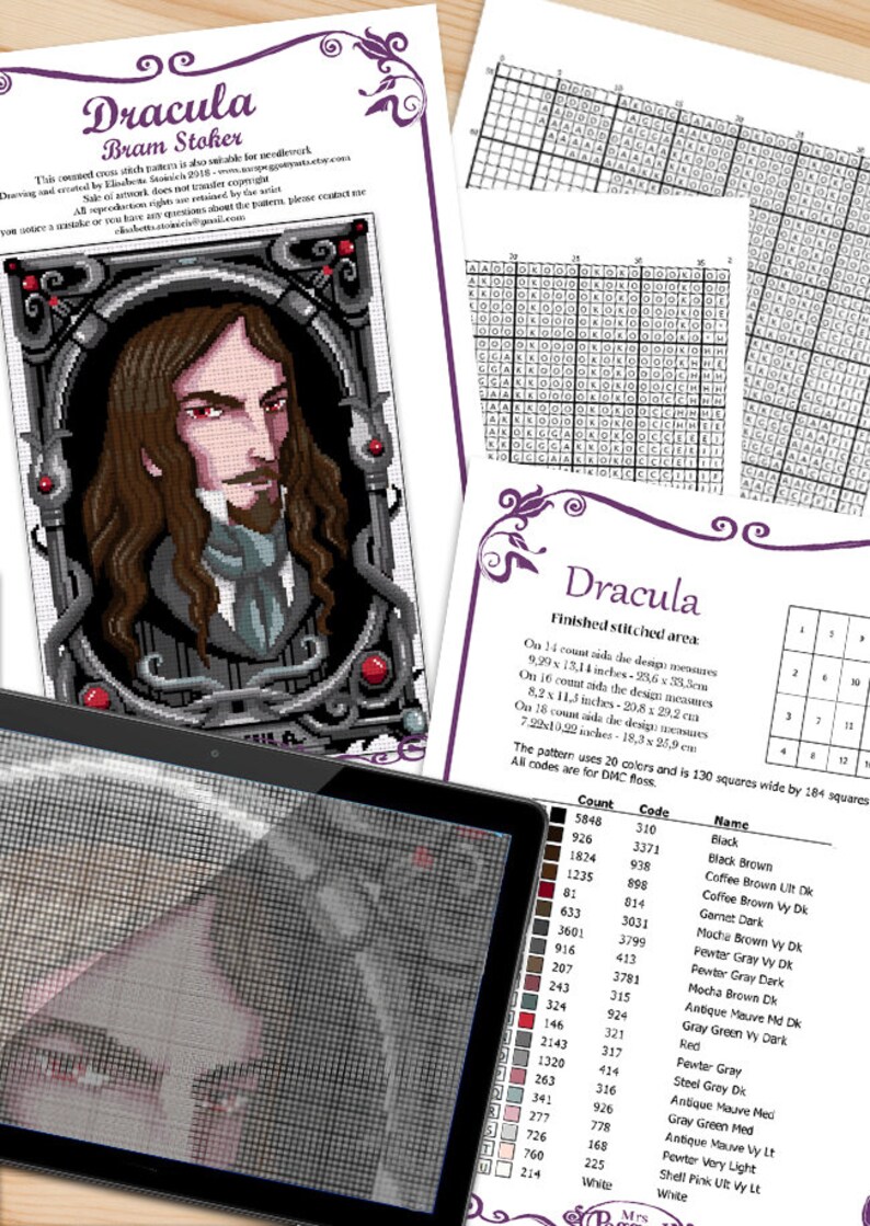 Dracula Cross Stitch Pattern Colors and Black and White PDF - Etsy