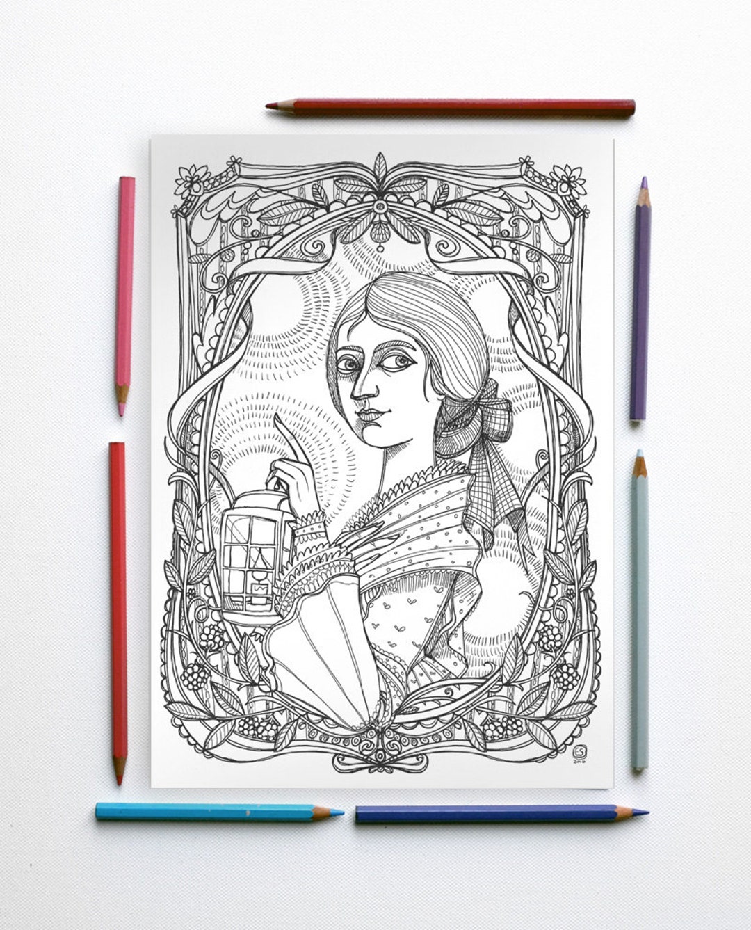 Coloring Page PDF -charlotte Bronte Coloring Portrait - Instant ...