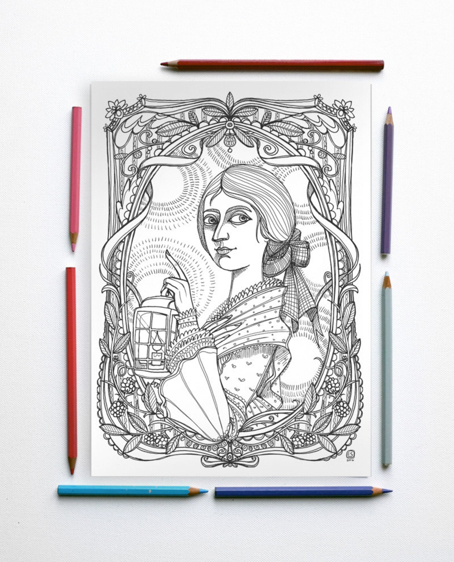 Coloring Page PDF charlotte Bronte Coloring Portrait | Etsy