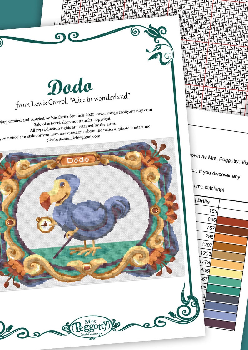 COUNTED STITCH Pattern -dodo - Alice in Wonderland - Lewis Carroll -PDF ...