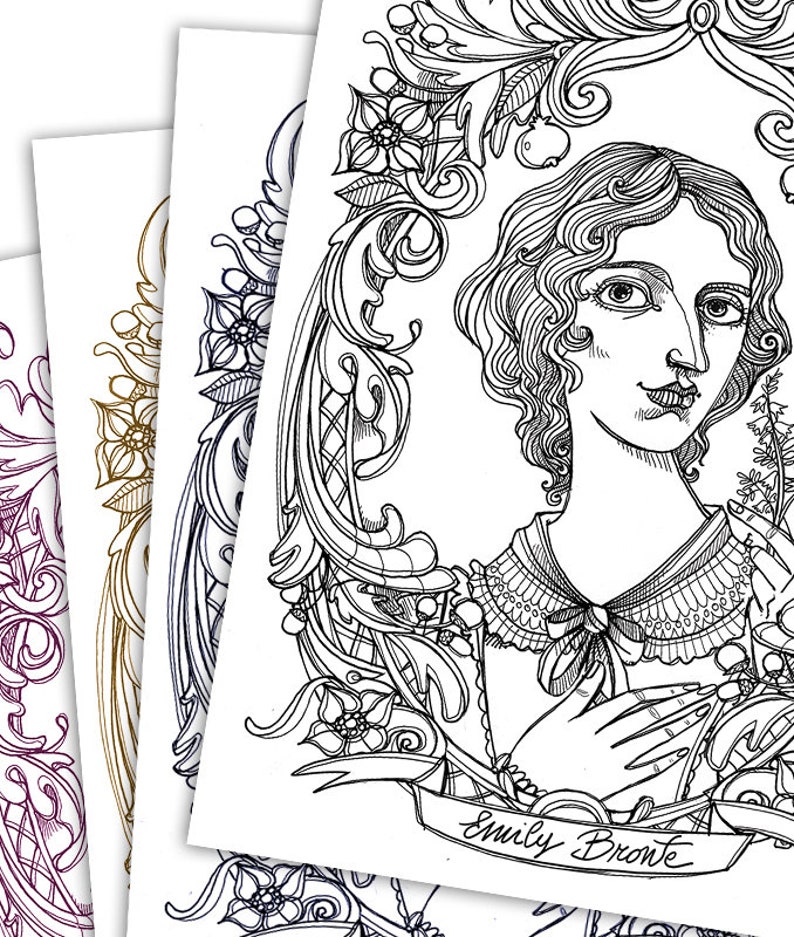 Coloring page PDF Emily Bronte coloring portrait Instant | Etsy