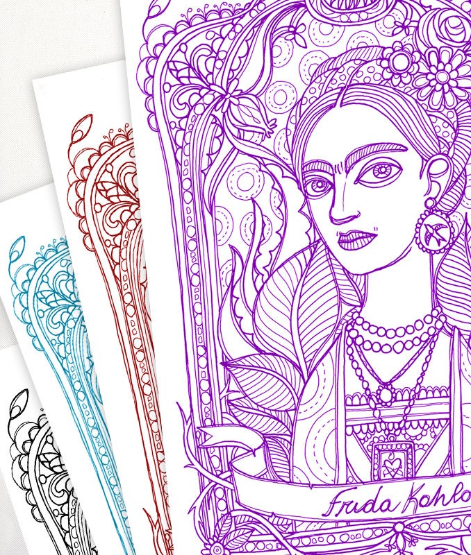 Coloring page PDF Frida Kahlo portrait Instant download | Etsy