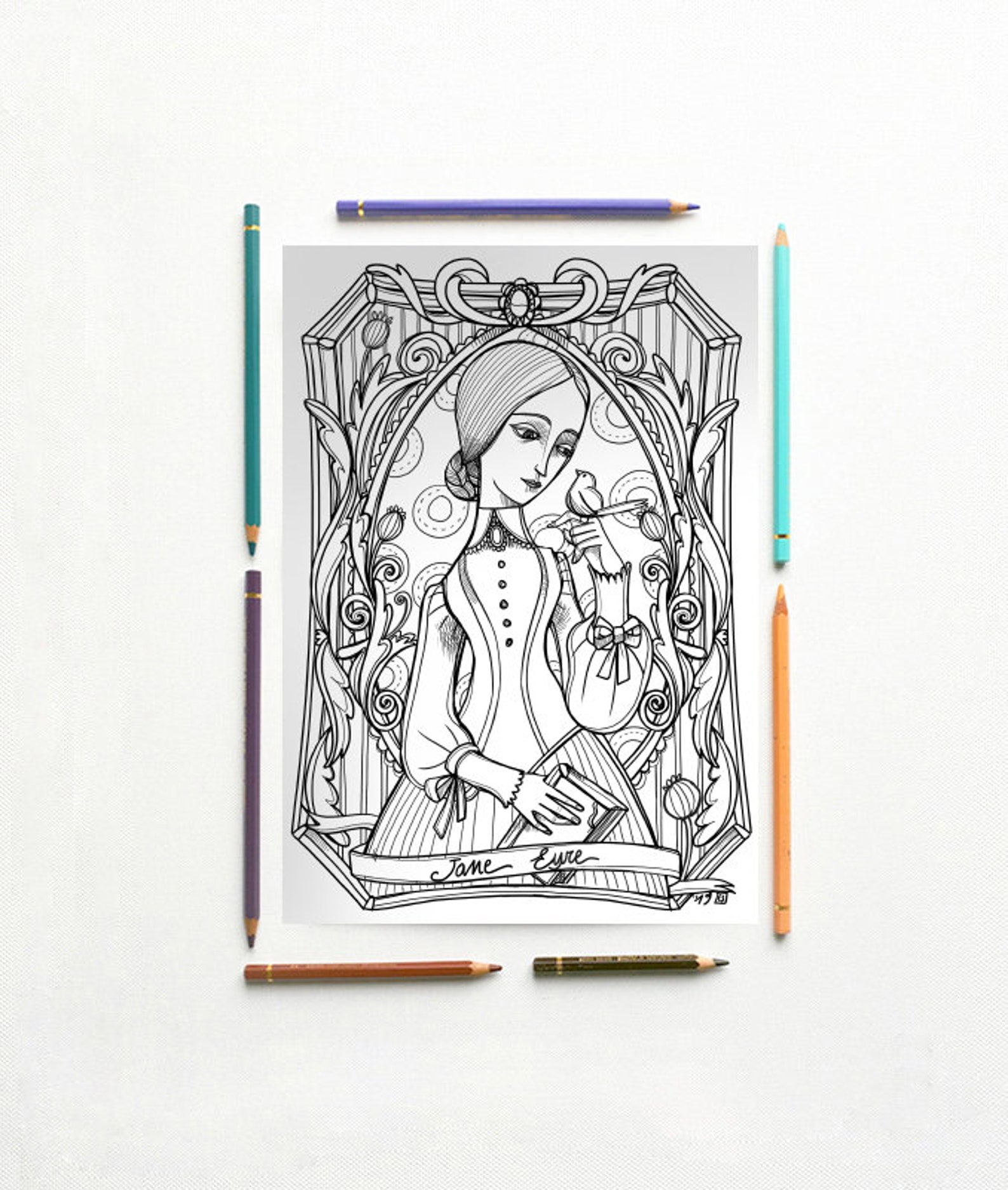 Coloring Page PDF jane Eyre Charlotte Bronte Instant | Etsy