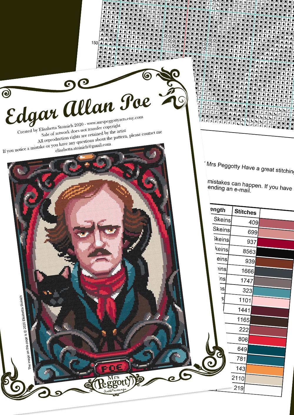 Cross Stitch Pattern - Edgar Allan Poe Portrait - Diamond Painting ...