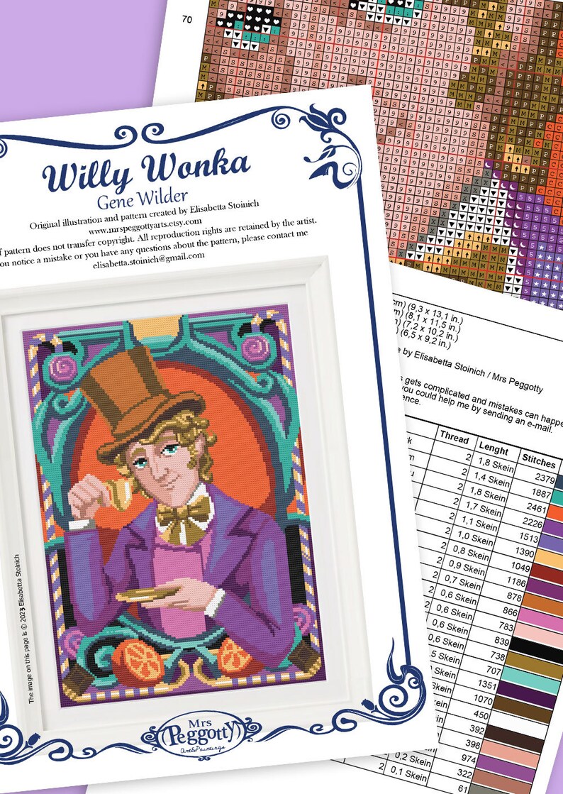Cross Stitch Pattern PDF - Willy Wonka - Gene Wilder Portrait - Ready ...