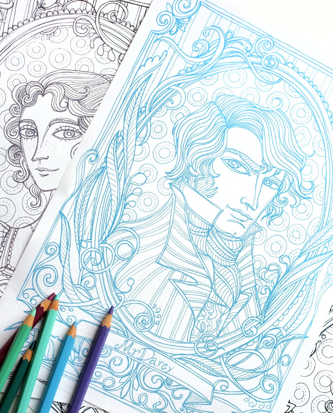 Coloring page JPG Pride and prejudice Lizzy and Darcy | Etsy