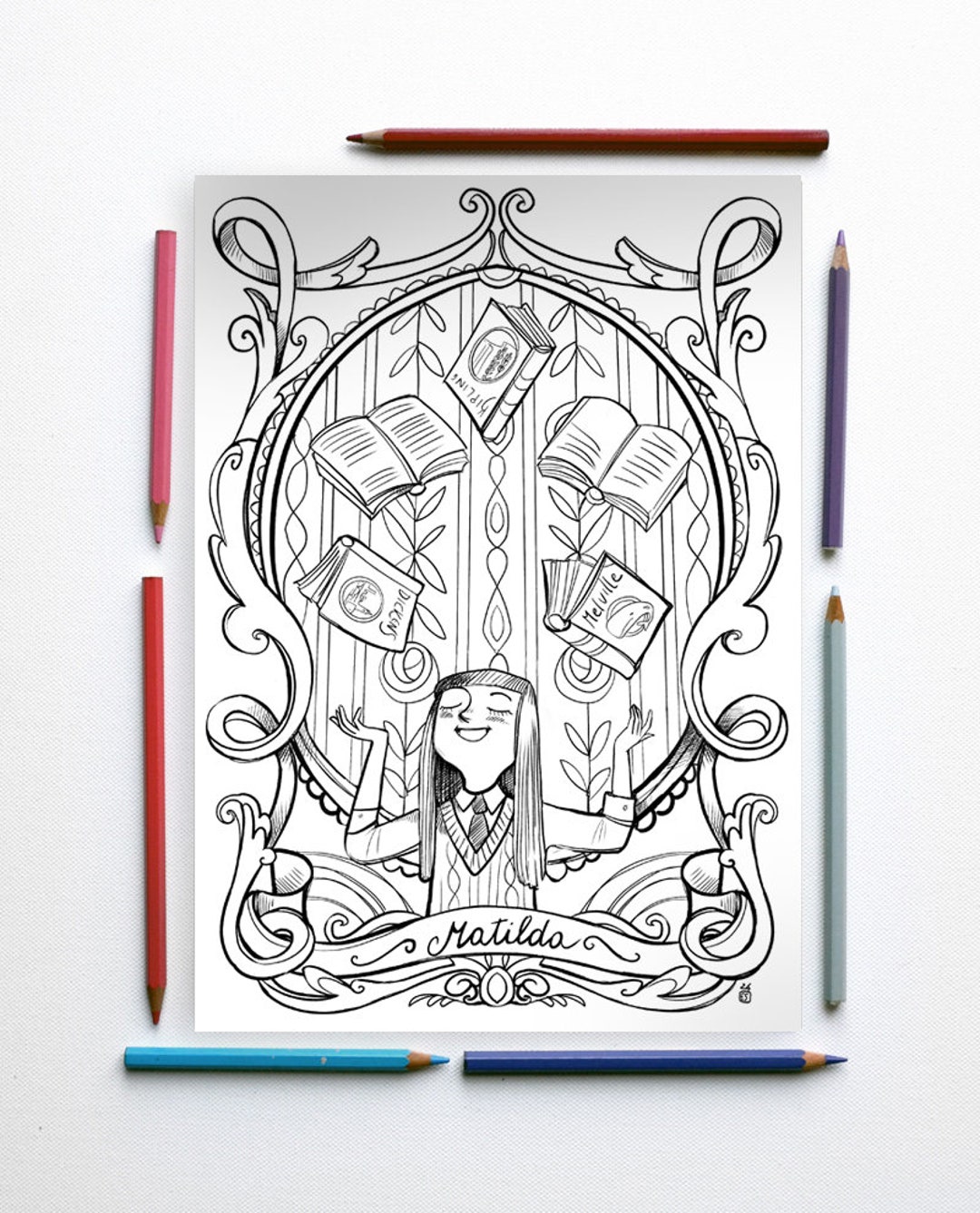 Coloring Page - Matilda - Roald Dahl - Instant Download PDF A4 - Etsy