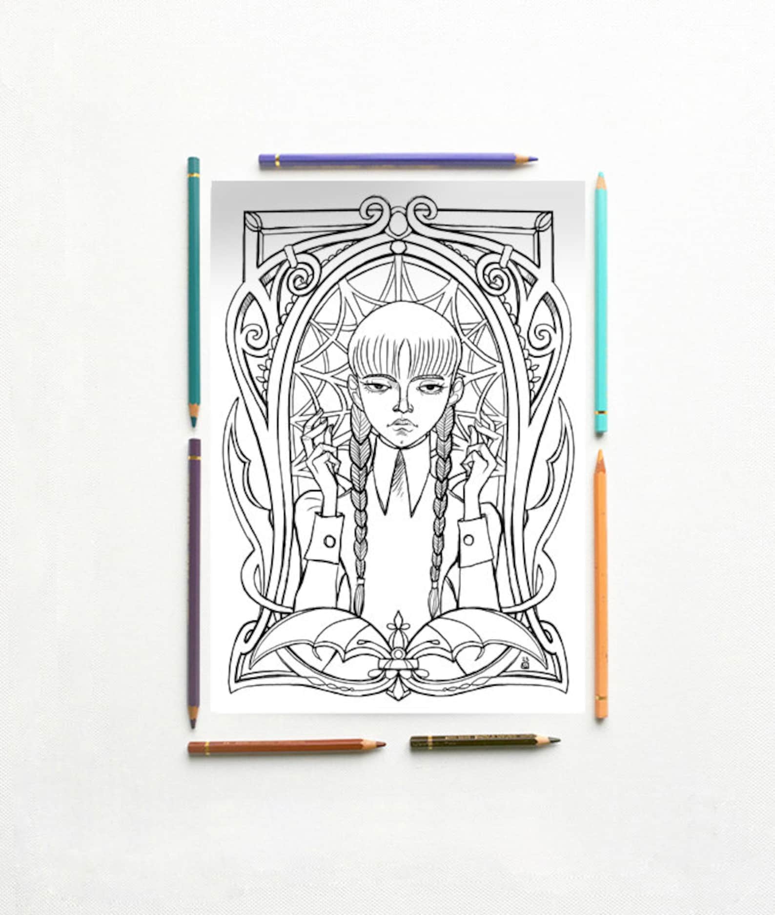 Coloring Page PDF -wednesday Addams Portrait- Tim Burton "wednesday ...