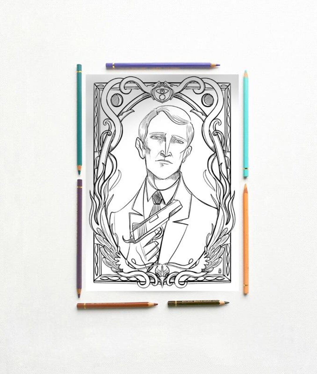 Coloring Page PDF - Agent Aloysius Pendergast Portarit - Preston ...