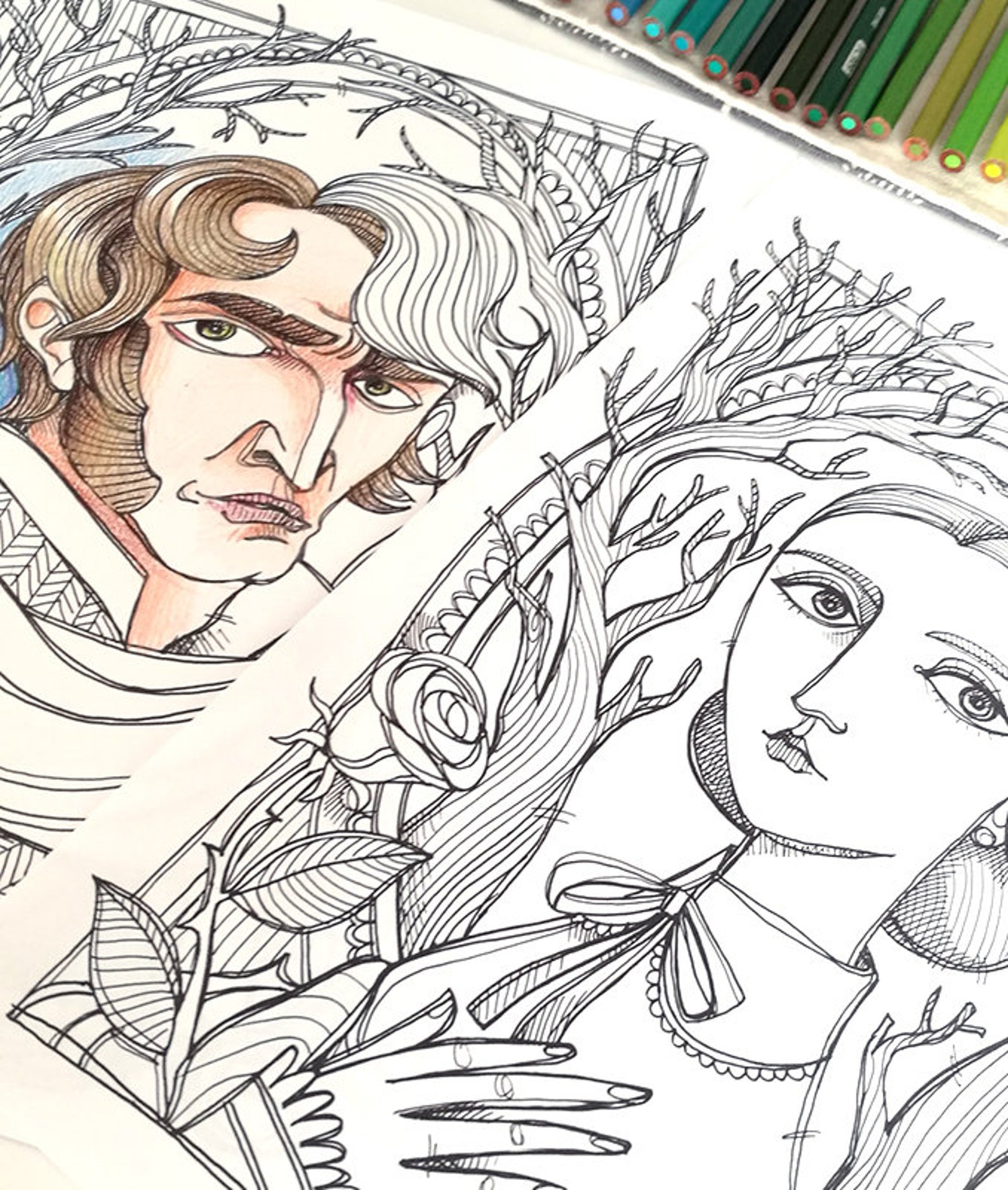 2 Coloring Pages PDF jane Eyre and Mr Rochester Jane Eyre | Etsy